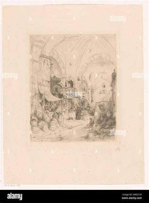 Bazaar In Constantinople Marius Bauer 1877 1932 Print Figures On A