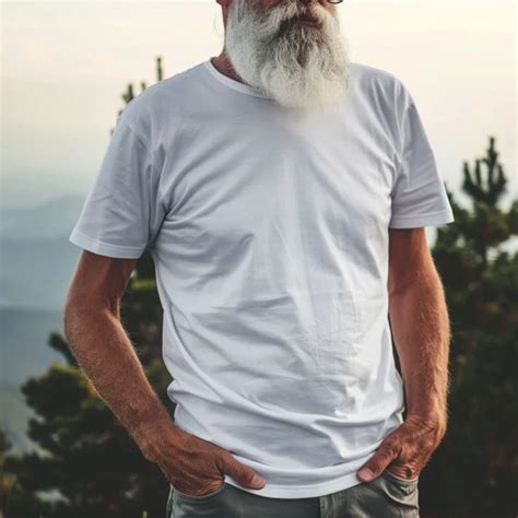 Man Wearing White T Shirt Mockup Front View Template