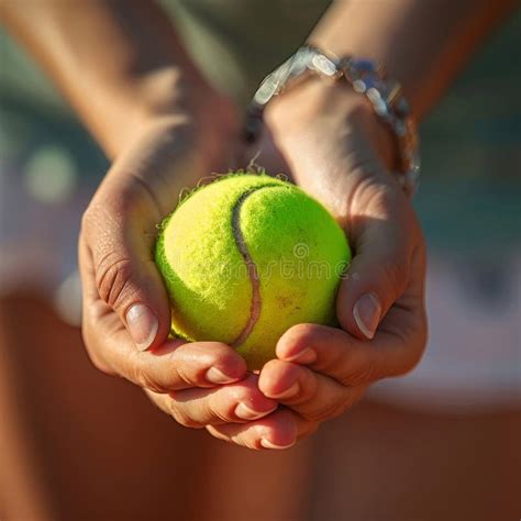 Tennis Ball In Hands Closeup Sportswoman Preparing To Serve Tennis