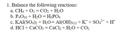 Solved Balance The Following Reactions A CH O CO H O Chegg