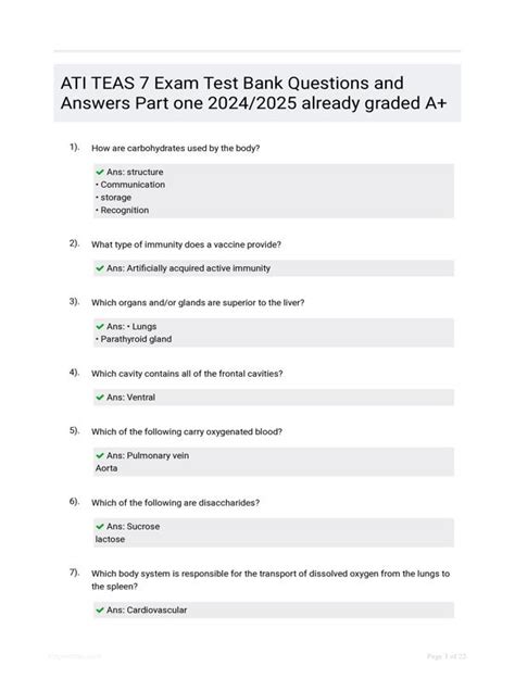 Ati Teas 7 Exam Test Bank Qanda Graded A 2023 Version