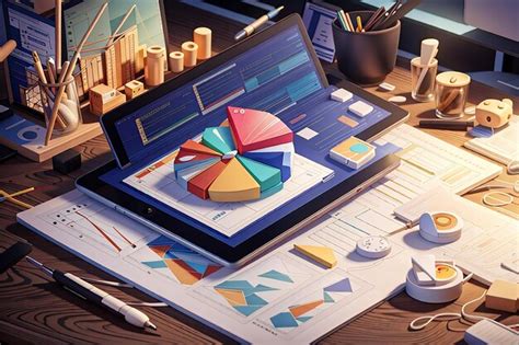 Premium Ai Image 3d Financial Report Chart Data Analysis And Web Development Concept Tablet