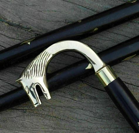 Antique Cane Walking Handle Wolf Head Brass Stick Vin Gem