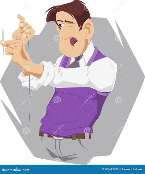 Man Is Threading Needle Funny People Stock Vector Illustration Of