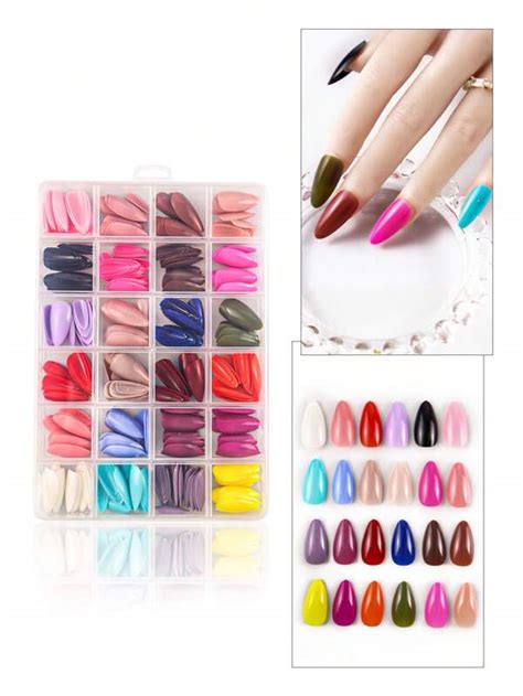 Transform Your Nails With 576pcs Long Almond Solid Mixed Color Glossy