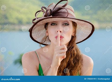 Woman Wide Eyed Asking For Silence Or Secrecy With Finger On Lips Hush