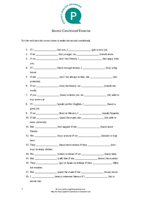 Second Conditional Form 1 © Perfect English Grammar May Be Freely