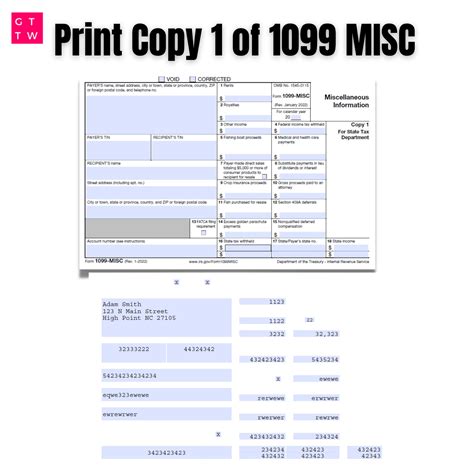 2022 1099 Misc Irs Forms Print Template Pdf Fillable With Clear And