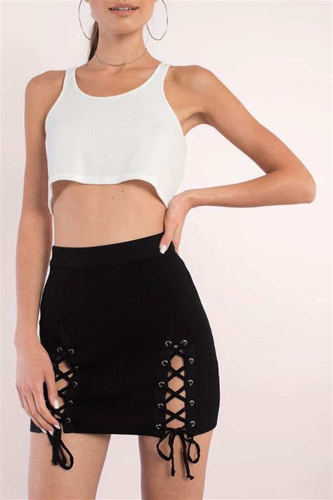 Trendy Black Skirt Lace Up Skirt Mini Skirt Black Skirt 70