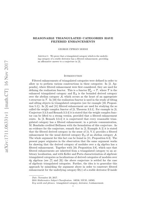 Pdf Reasonable Triangulated Categories Have Filtered Enhancements