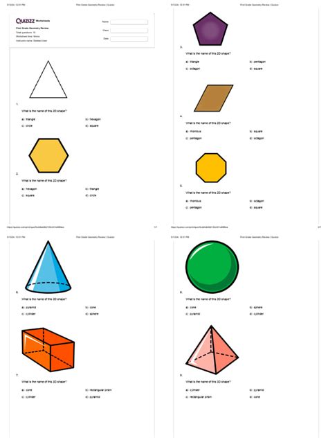 First Grade Geometry Review Quizizz Pdf Shape Polytopes