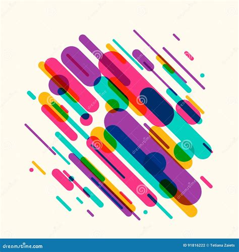 Vector Illustration Of Dynamic Composition Made Of Colored Rounded Shapes Lines Stock Vector