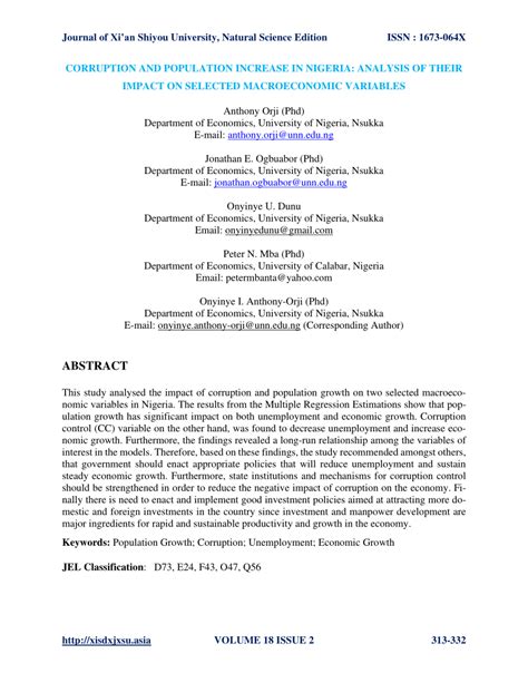 Pdf Corruption And Population Increase In Nigeria Analysis Of Their Impact On Selected