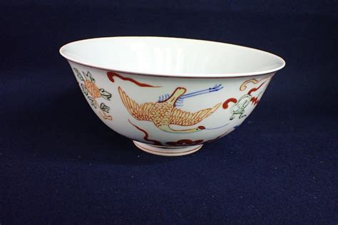 Yahooオークション 080407 中国 景徳鎮窯 赤絵 花鳥図 大鉢
