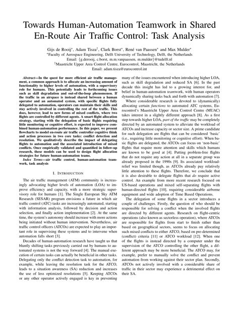 Pdf Towards Human Automation Teamwork In Shared En Route Air Traffic Control Task Analysis