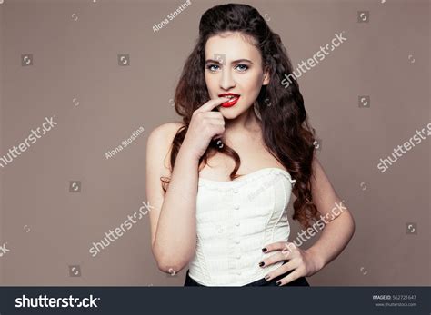 Sexy Pinup Girl Red Lips Smiles Stock Photo Shutterstock