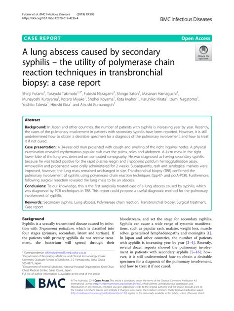 Pdf A Lung Abscess Caused By Secondary Syphilis The Utility Of
