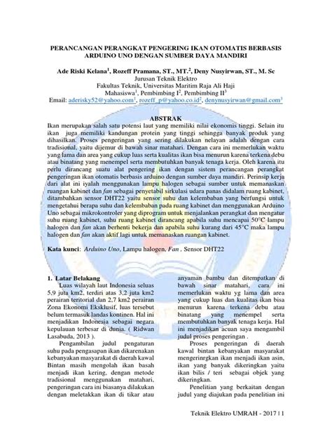 Perancangan Perangkat Pengering Ikan Otomatis Berbasis Arduino Uno Dengan Sumberdaya Mandiri Pdf
