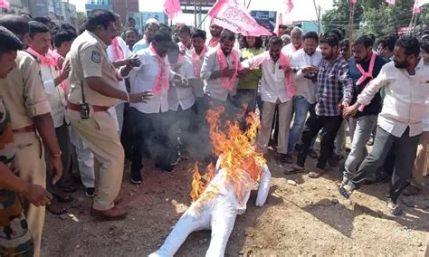 Mlas Poaching Row Trs Activists Stage Sit In Adilabad