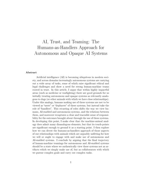 Pdf Ai Trust And Teaming The Humans As Handlers Approach For Autonomous And Opaque Ai Systems