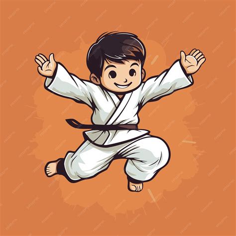 Premium Vector Karate Boy In Kimono On Orange Background Vector