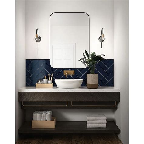 American Olean Color Story 30 Pack Navy 4 In X 16 In Glossy Ceramic
