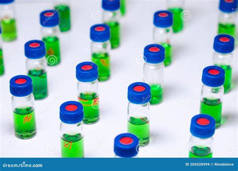 Pattern From Hplc Glass Vials With Green Fluid Pharmaceuticals And