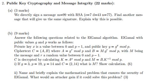 Solved Public Key Cryptography And Message Integrity Chegg