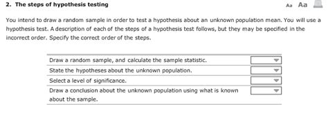 Solved 2 The Steps Of Hypothesis Testing Aa You Intend To
