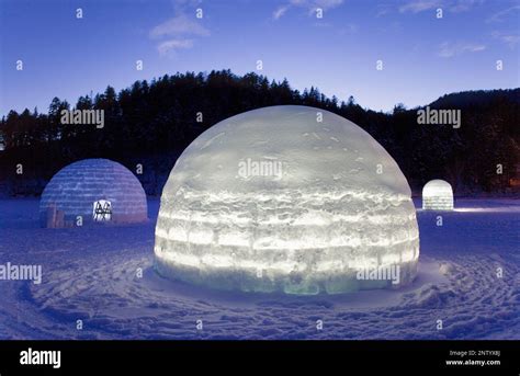 Igloo Village On Shikaribetsu Frozen Lakesnow Water Surface