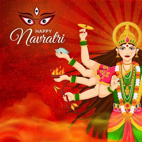 여신 Durga Shubh Navratri 축제 Happy Dussehra와 Durga Puja의 얼굴 프리미엄 벡터