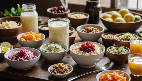 Alimentos Probióticos Yogur Repollo Agrio Kombucha Para La Salud