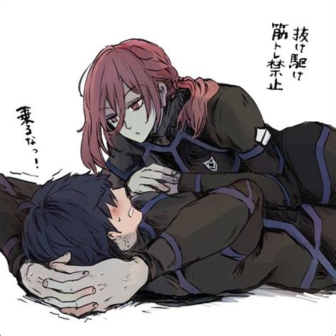 An Anime Character Laying On The Ground With Another Person Holding Her Arm Around Her Head