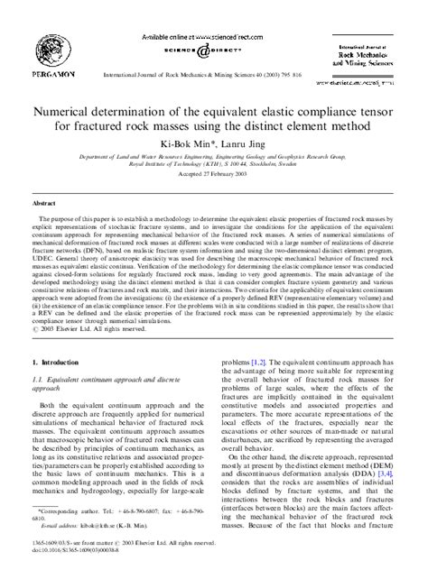 Pdf Numerical Determination Of The Equivalent Elastic Compliance Tensor For Fractured Rock