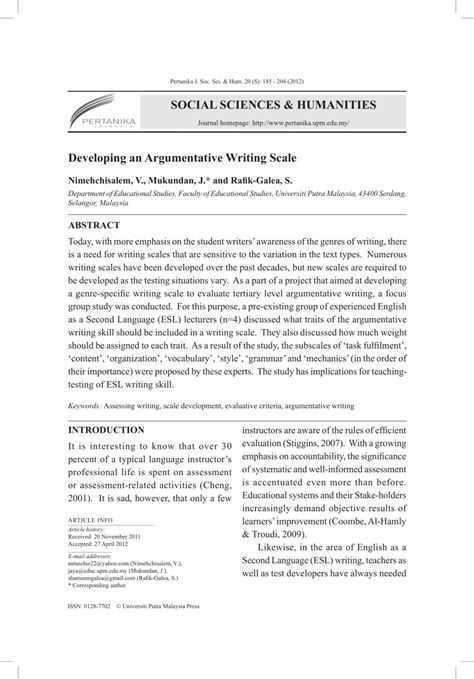 Pdf Developing An Argumentative Writing Scale