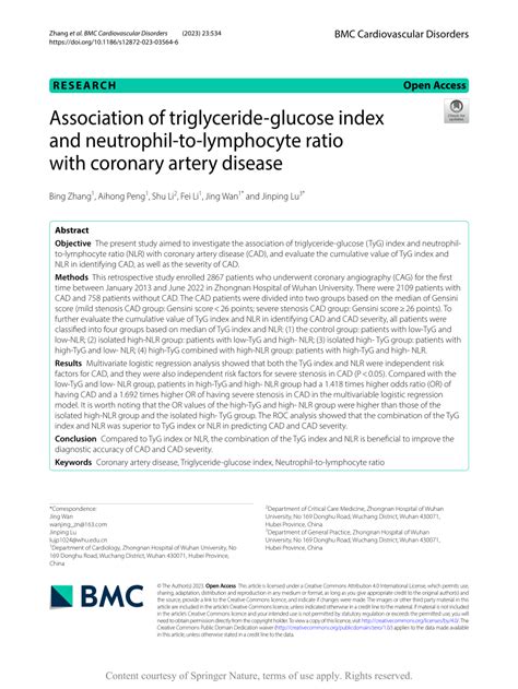 Pdf Association Of Triglyceride Glucose Index And Neutrophil To