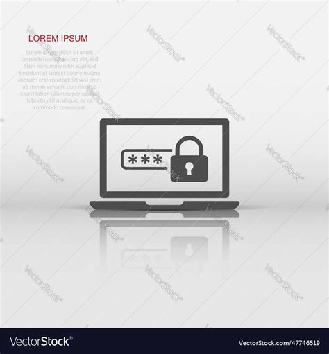 Laptop With Password Icon In Flat Style Computer Vector Image