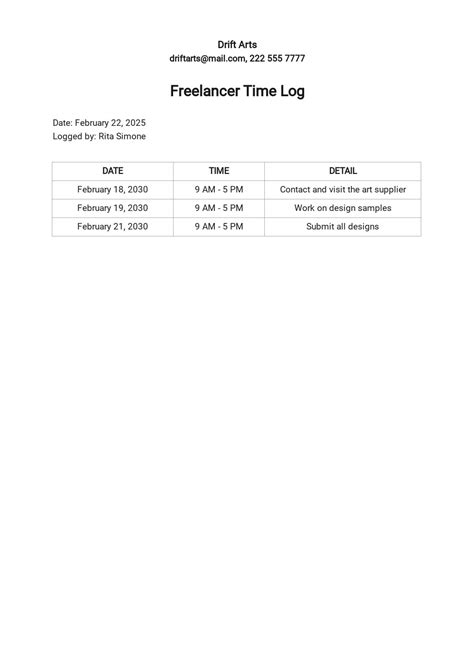 Time Log Template Word Apple Pages Template Net