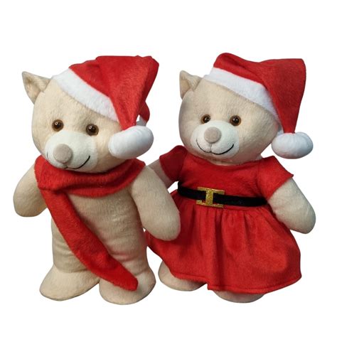 Kit Com 2 Urso Ursinho De Pelúcia Papai Mamãe Noel 30cm Decoração