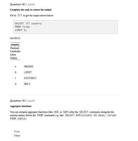 solved question 18 1 point complete the code to return the