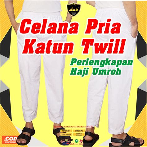 Jual Celana Sirwal Ihrom Pria Panjang Hitam Putih Bahan Katun Twill
