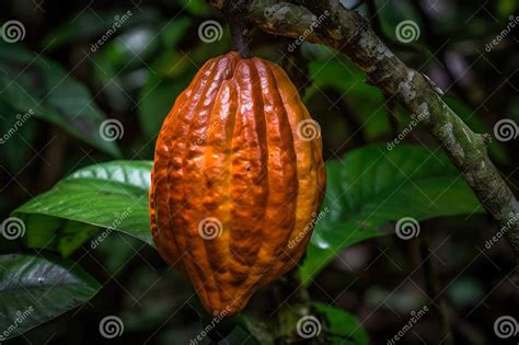 A Cacao Fruit Hanging On A Cocoa Tree Branch Created With Generative
