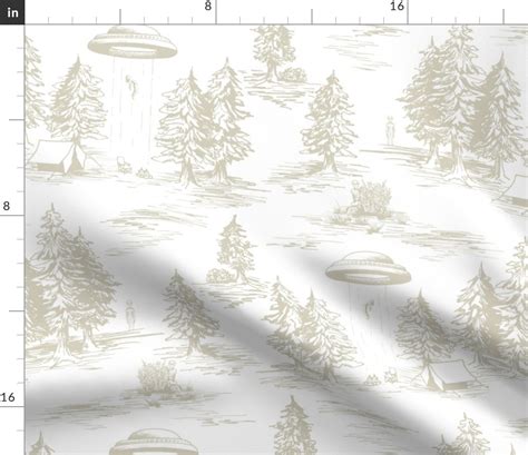 Large Scale Taupe Alien Abduction Toile Fabric Spoonflower