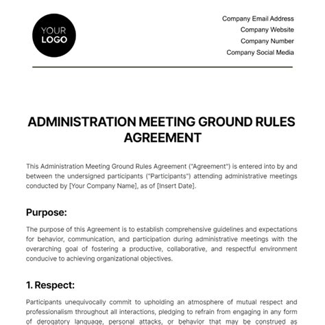 Administration Meeting Ground Rules Agreement Template Edit Online