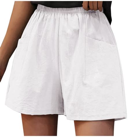 Timegard Wide Leg Shorts For Women Cotton Linen Elastic Waisted Ruched