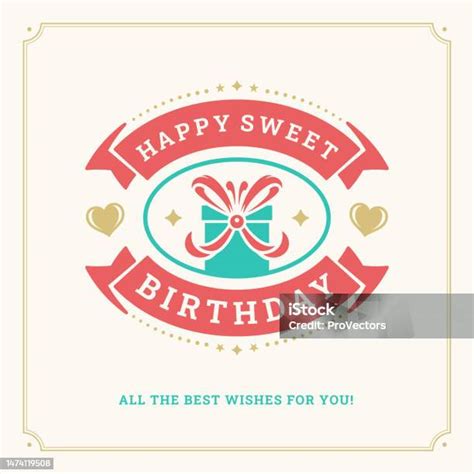 생일 축 하 로맨틱 리본 선물 상자 빈티지 인사말 카드 타이포그래피 템플릿 벡터 플랫 고풍스런에 대한 스톡 벡터 아트 및 기타