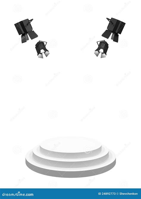 White Stage Platform Illuminated By Spotlights Cartoon Vector