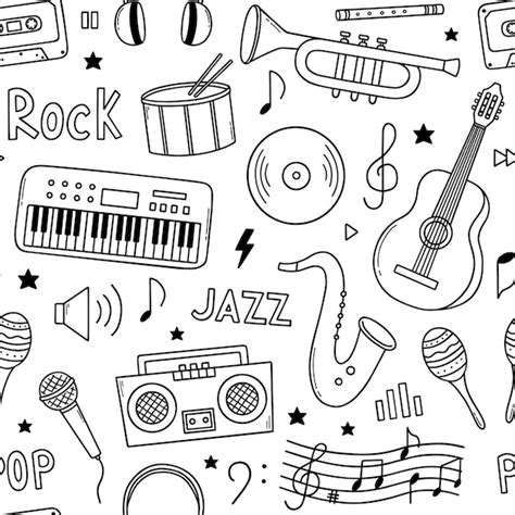 Mano dibujada de patrones sin fisuras de música doodle Instrumentos