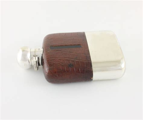 Silver Plate Croc Leather Hip Flask Spirit Drinks Flask James Dixon