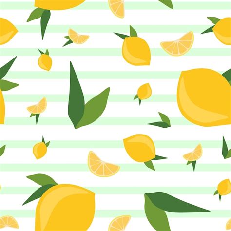 Premium Vector Seamless Flat Lemon Pattern Citrus Fruit And Mint Stripes Vector Summer And